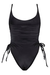 Black High Rise Ruched Side Brazilian One Piece Swimsuit – Kroyy
